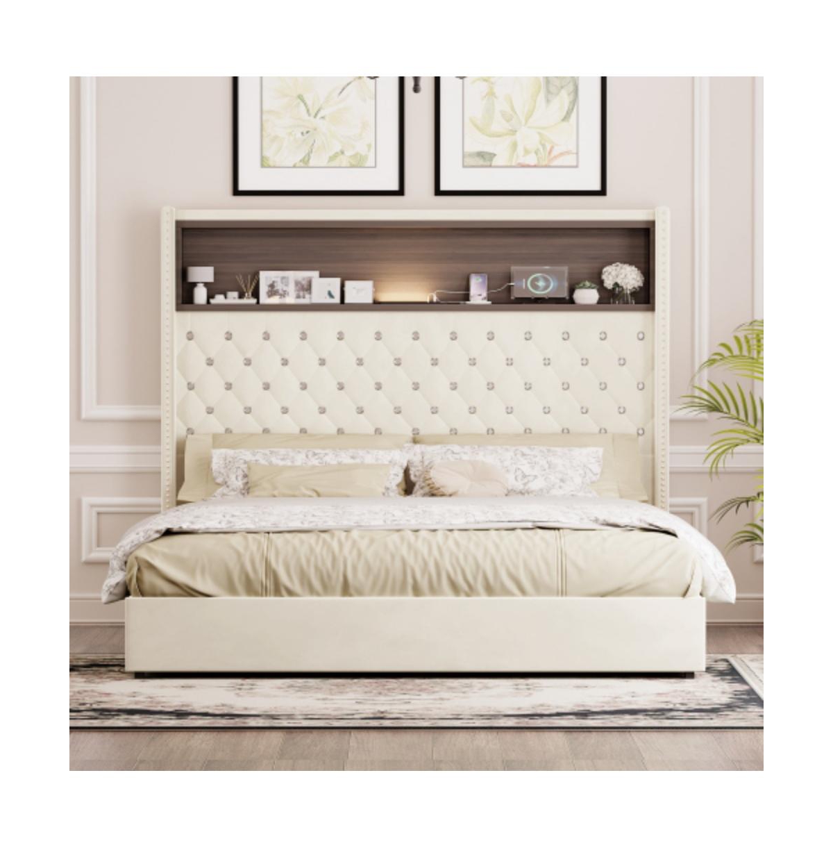 Click here for Lucky One Queen Size Velvet Tufted Bed Frame with... prices