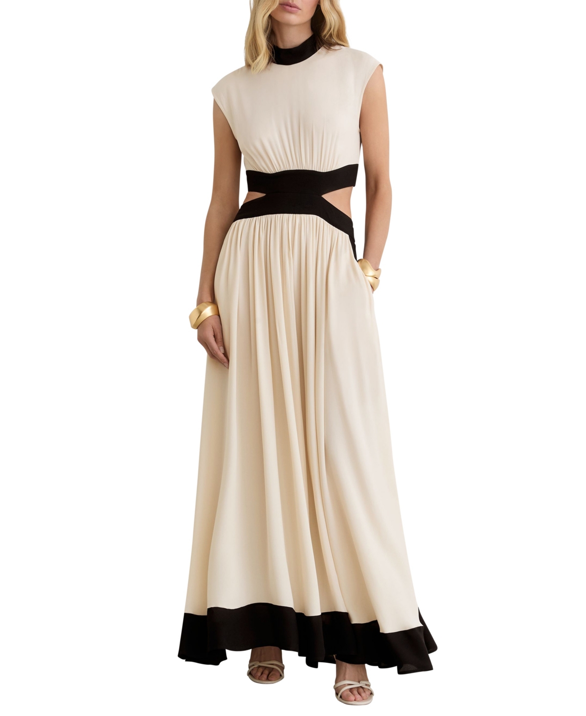 Click here for Reiss Womens Keely Fit & Flare Colorblock Cut-Out... prices