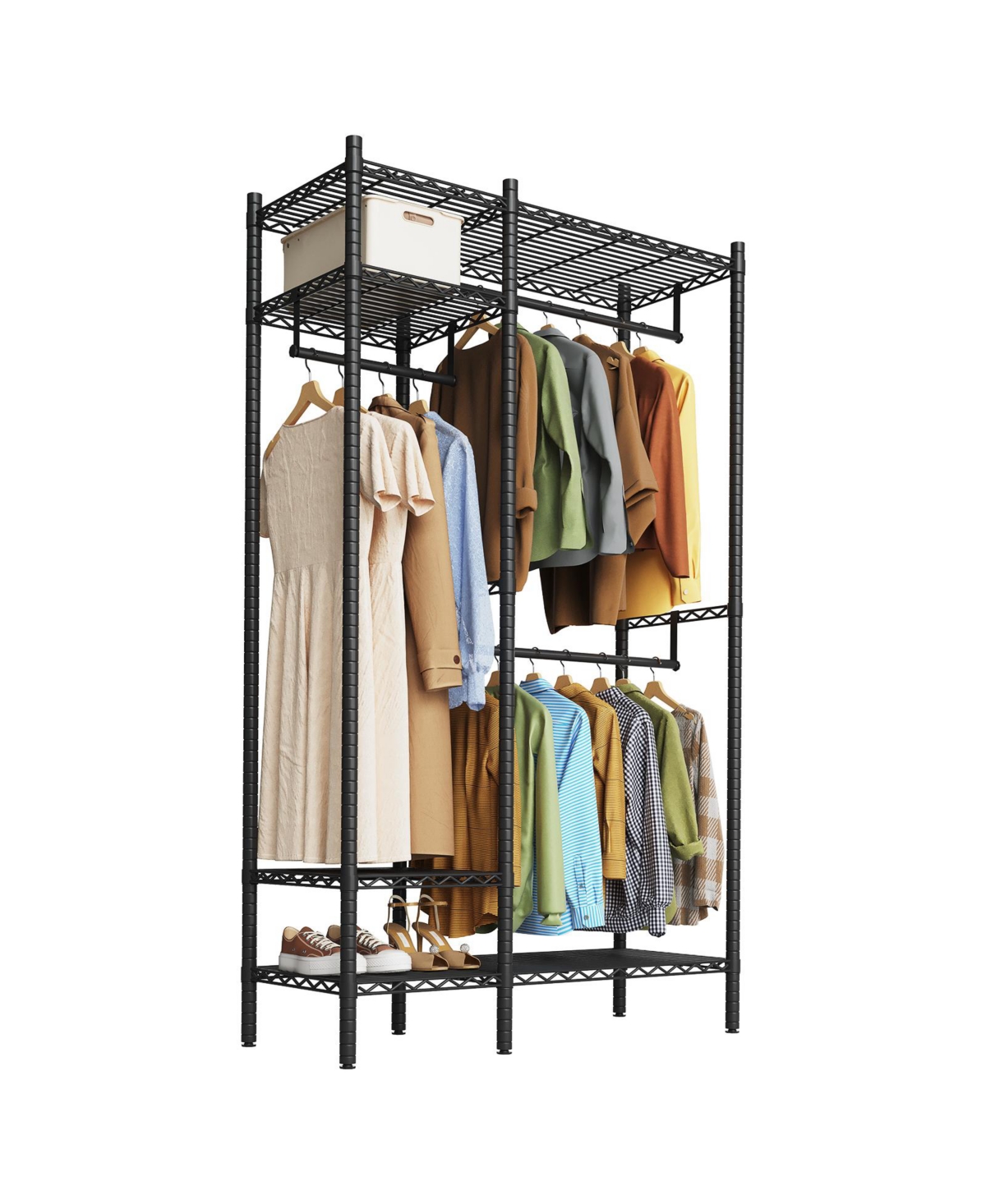 homfan Heavy Duty Metal Garment Rack â Freestanding Storage Shelf and Adjustable Shelves and Hanging Rods â 1000 lb Cap â for Closet  Wardrobe  