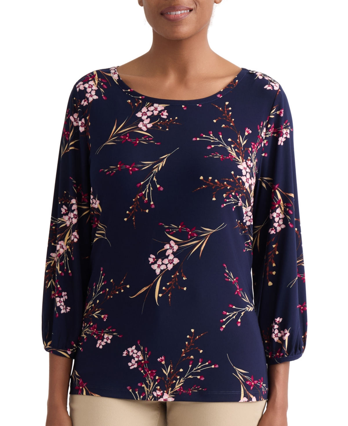 Click here for Jones New York Womens Ity Printed Round Neck Box T... prices