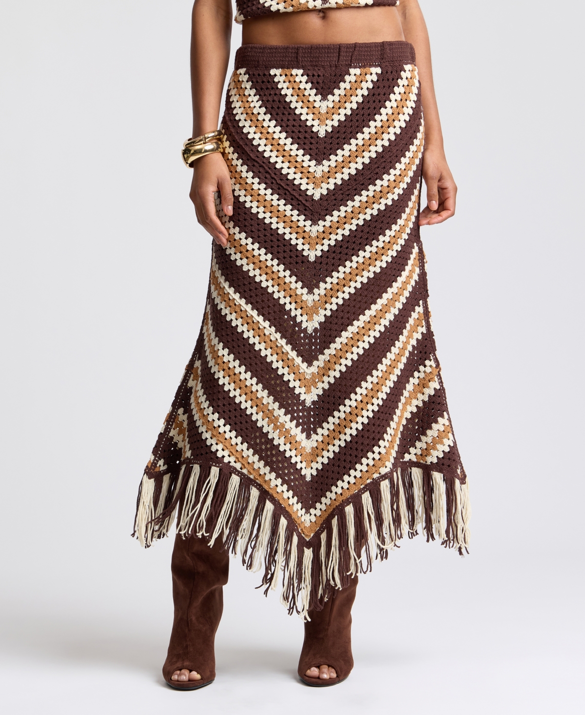 Click here for Avec Les Filles Womens Fringe Pull-On Midi Skirt -... prices