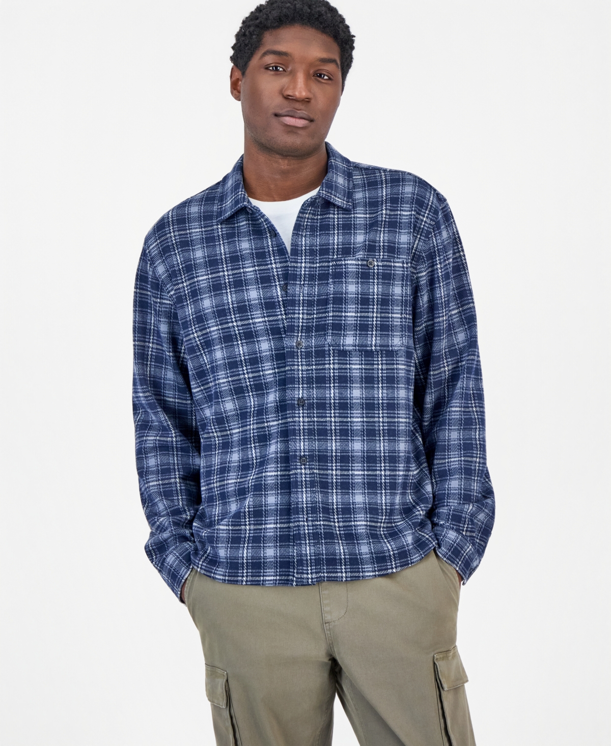 Click here for Sun + Stone Mens Justin Plaid Knit Shirt  Macys Ex... prices