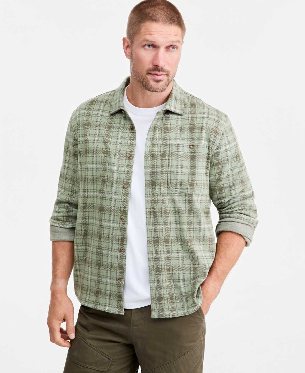 Click here for Sun + Stone Mens Justin Plaid Knit Shirt  Macys Ex... prices