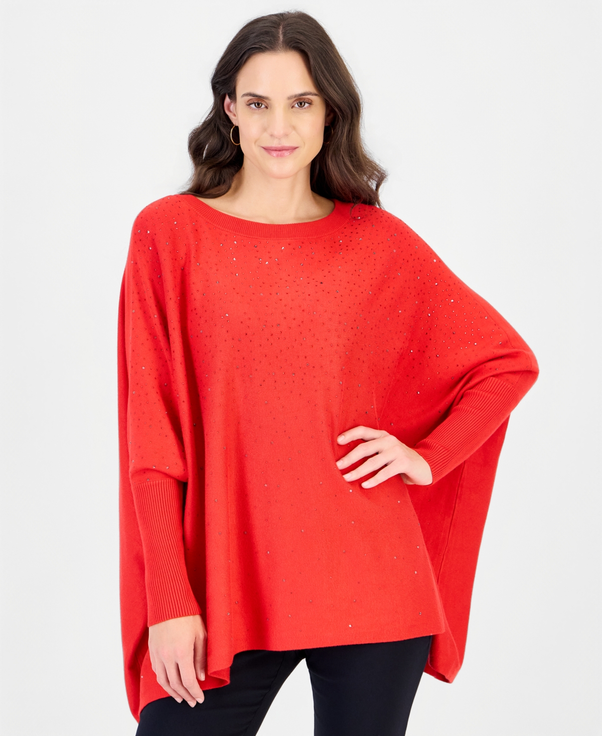 Click here for Jm Collection Womens Rhinestone Boat-Neck Poncho S... prices