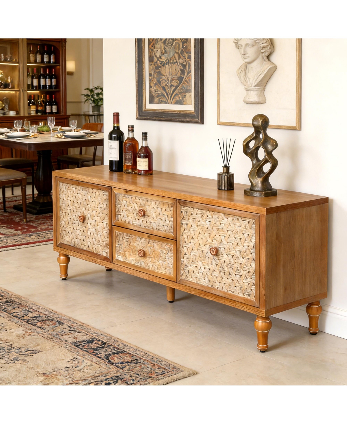 Click here for Clihome Rattan Tv Stand for 60 Inch Tv  Boho Media... prices