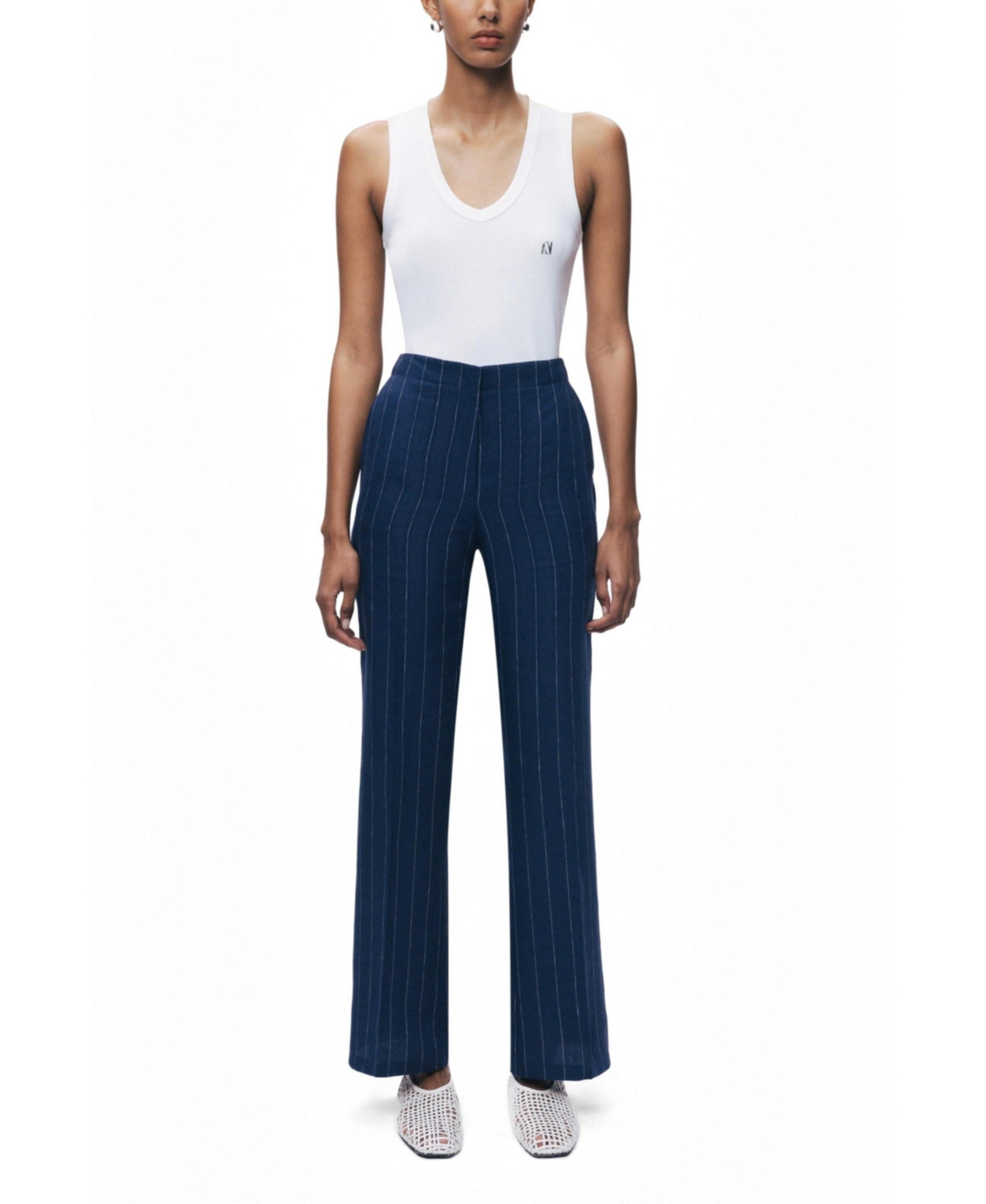 Click here for Nocturne Womens Pinstripe Wide Leg Trousers - Navy prices
