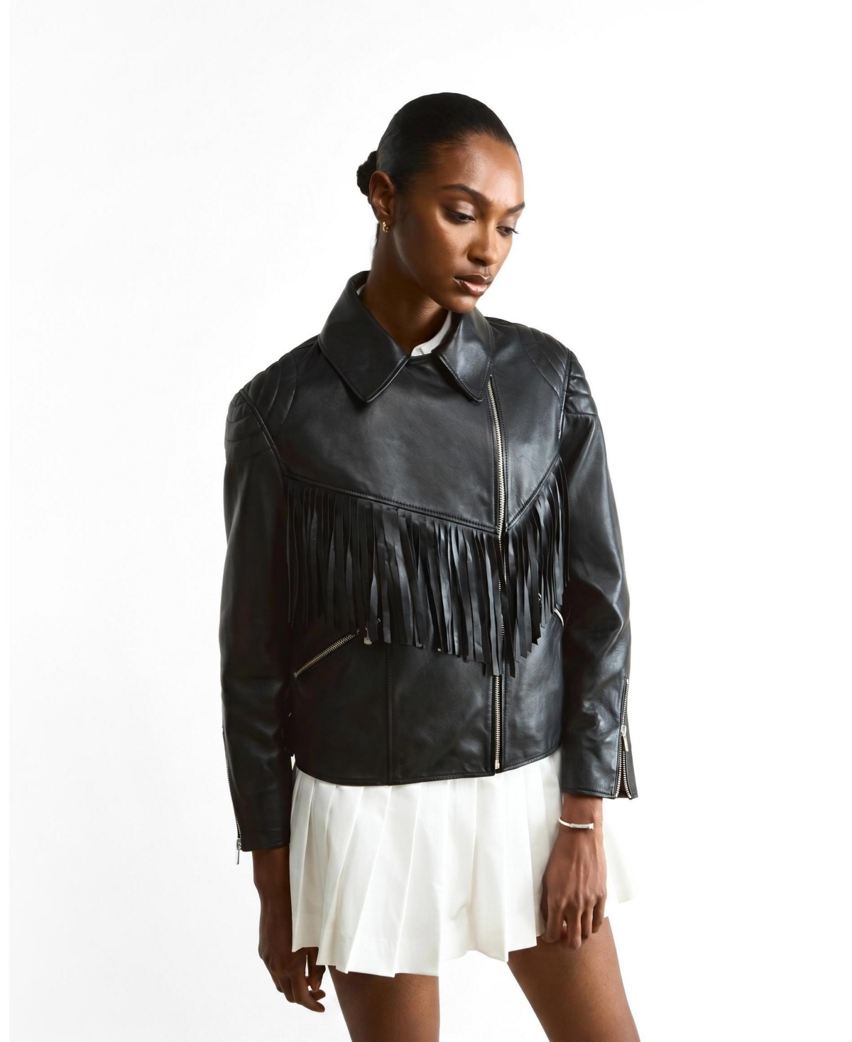Click here for Furniq Uk Womens Dakota Fringed Leather Jacket - B... prices