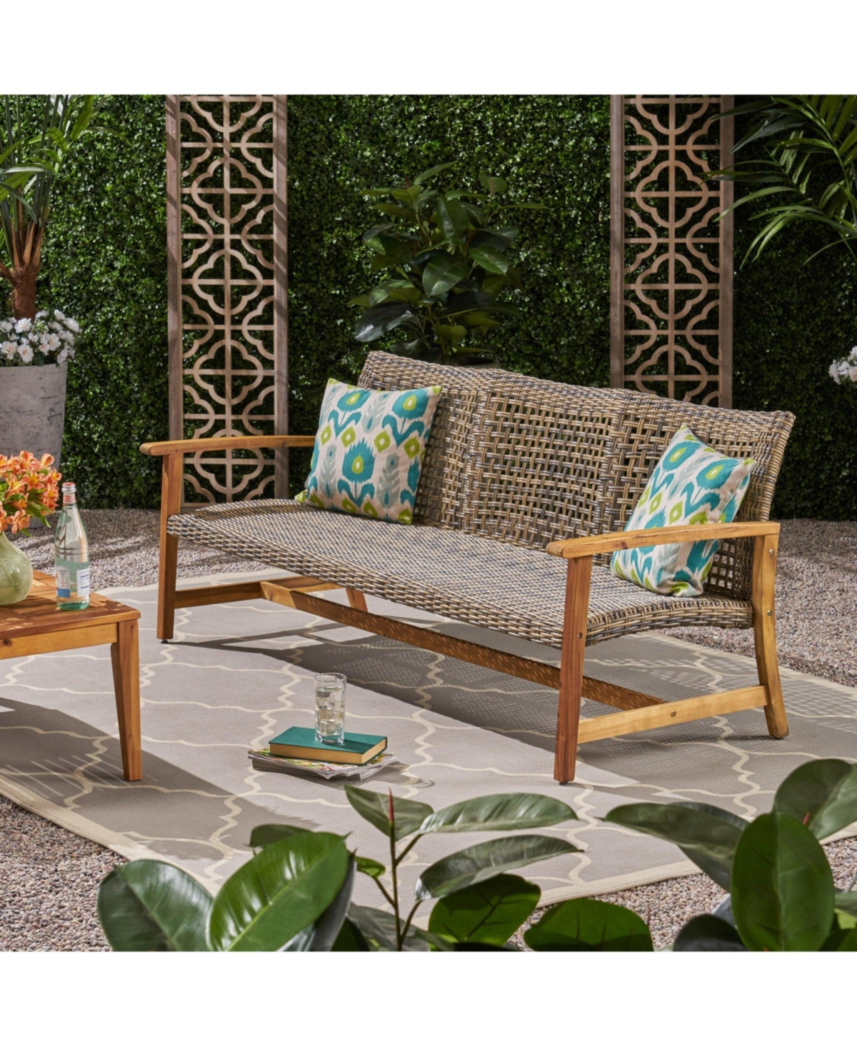 Click here for Mondawe Wood Wicker 3-Seater Outdoor Sofa – Wood P... prices