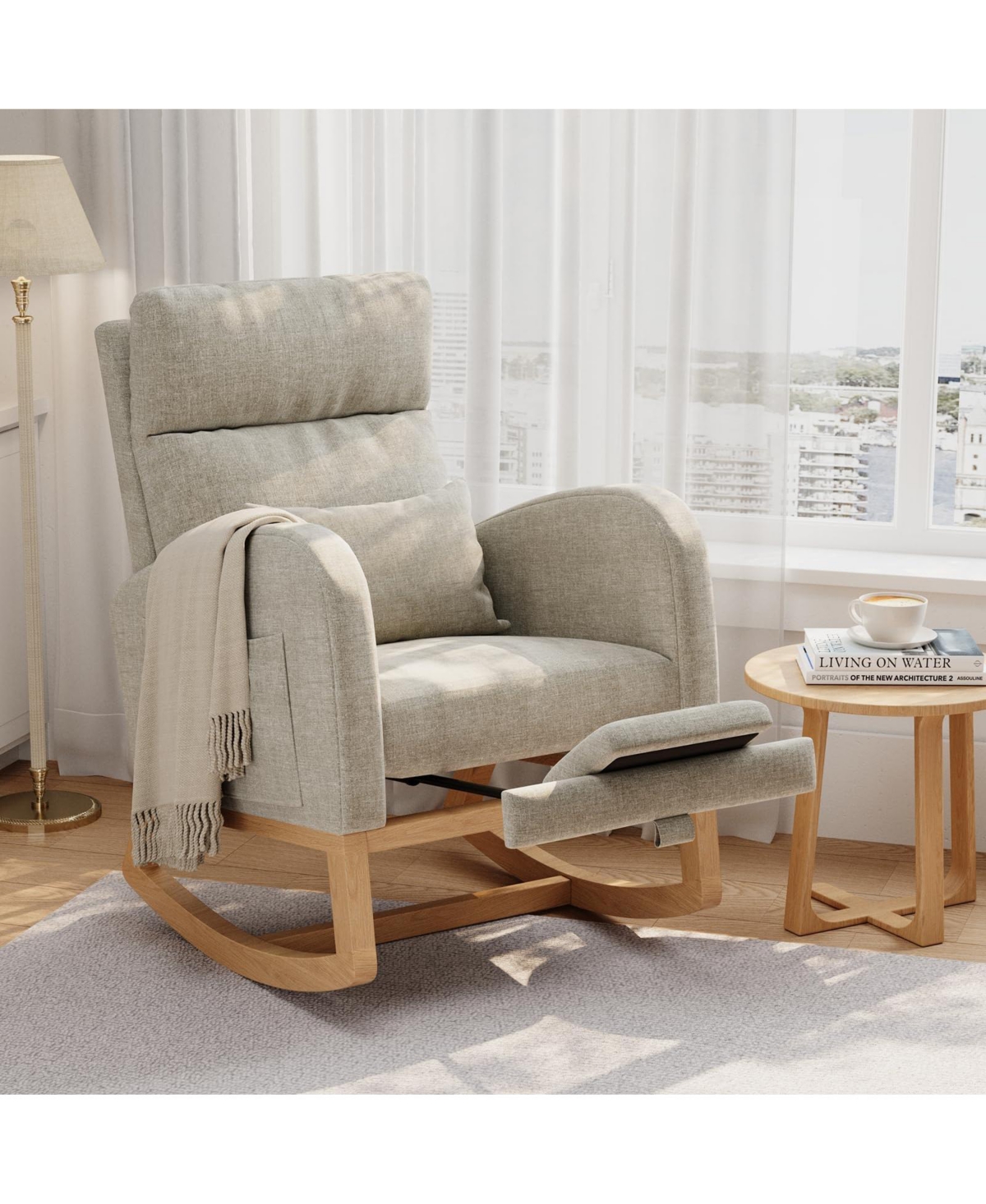 Click here for homfan Rocking Chair with Footrest  Linen Glider C... prices