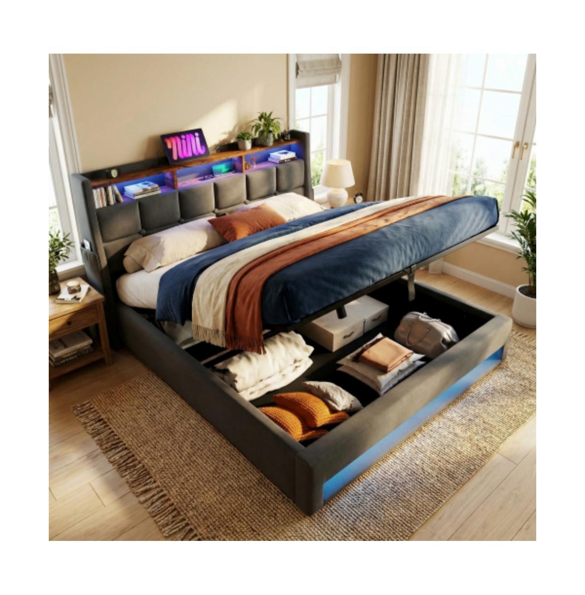 Click here for Lucky One Queen Size Upholstered Platform Bed with... prices