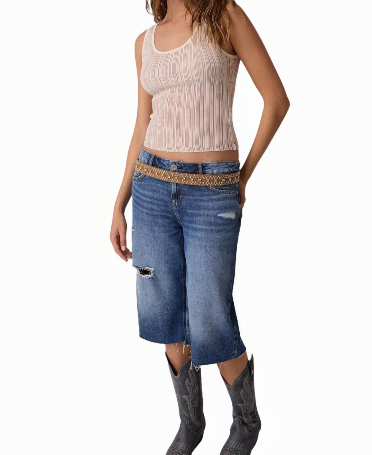 Click here for Guess Womens Audrey Sheer Lurex Sleeveless Top - C... prices