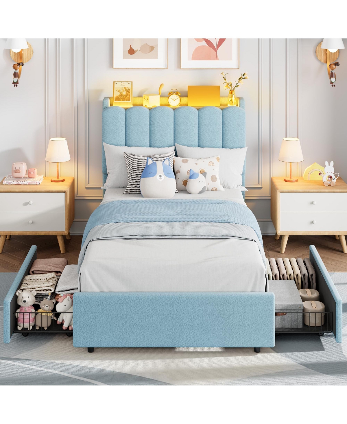 Click here for homfan Bed Frame with Storage Headboard  Bed Frame... prices