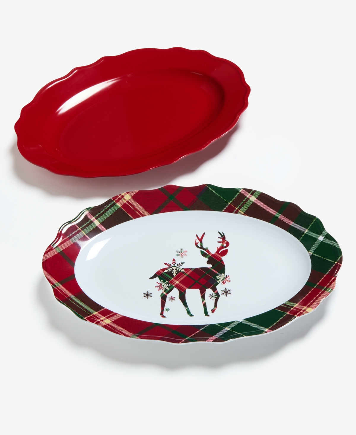 Click here for Tinsel And Frost Melamine Tartan Plaid Deer Oval T... prices