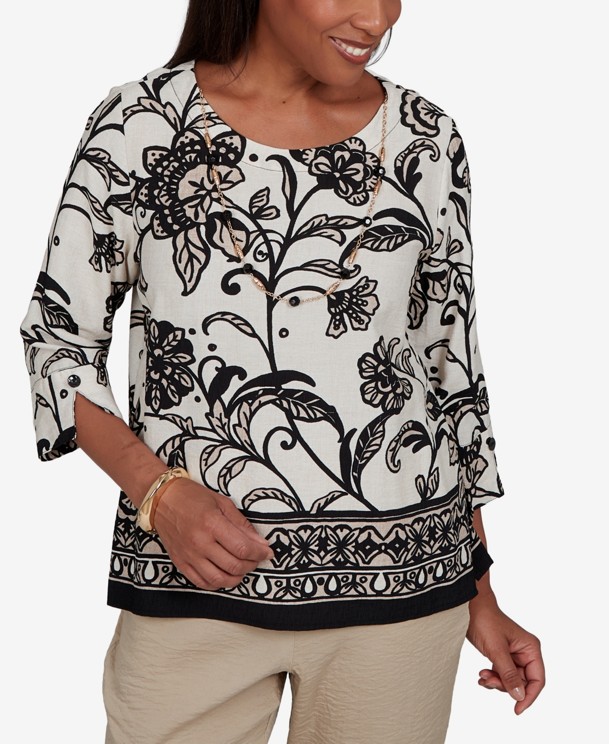 Click here for Alfred Dunner Petite Travel Advisory Scroll Border... prices