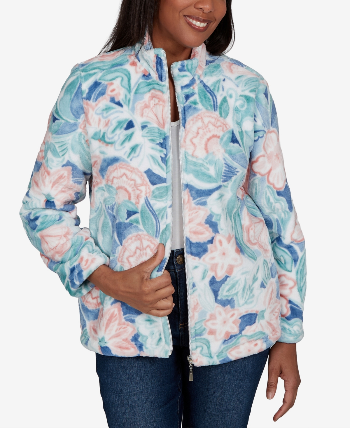 Click here for Alfred Dunner Petite Classic Patch Floral Cozy Kni... prices