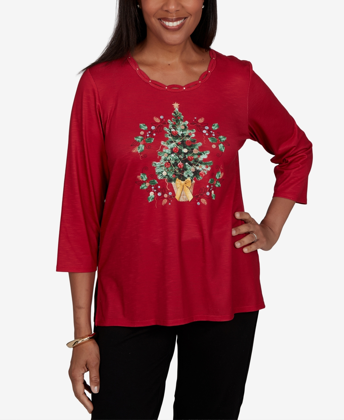 Click here for Alfred Dunner Petite Classic Christmas Tree Braide... prices