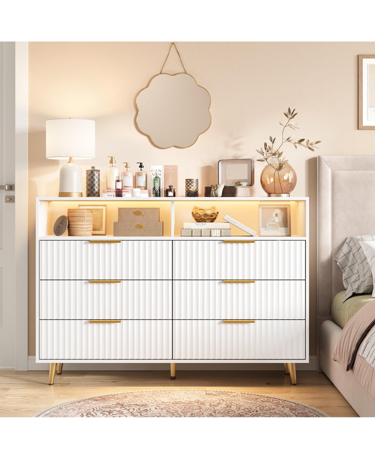 Click here for homfan Modern 6 Drawer Fluted Dresser with Led Lig... prices