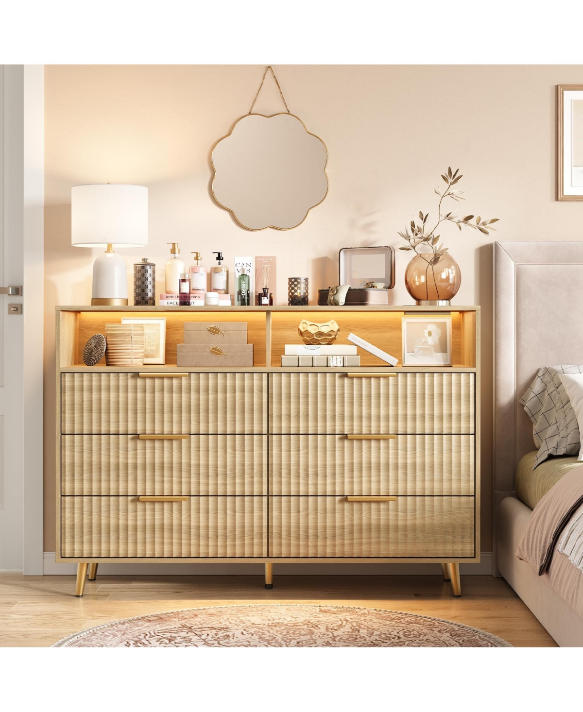 Click here for homfan Modern 6 Drawer Fluted Dresser with Led Lig... prices