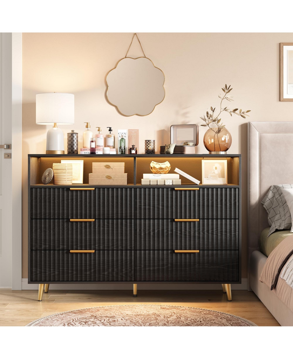 Click here for homfan Modern 6 Drawer Fluted Dresser with Led Lig... prices