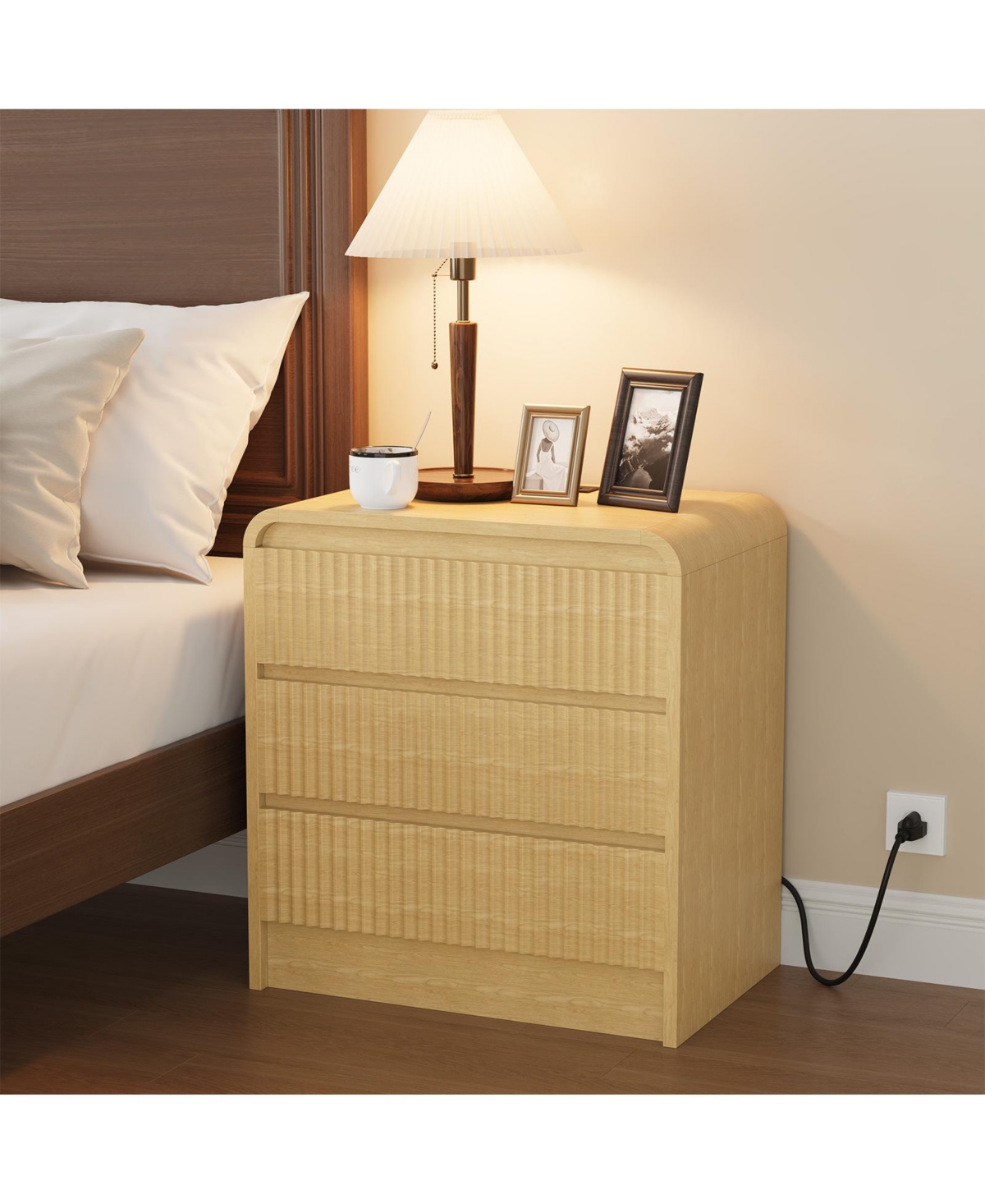Click here for homfan 23.6-Inch Fluted Nightstand with Charging S... prices