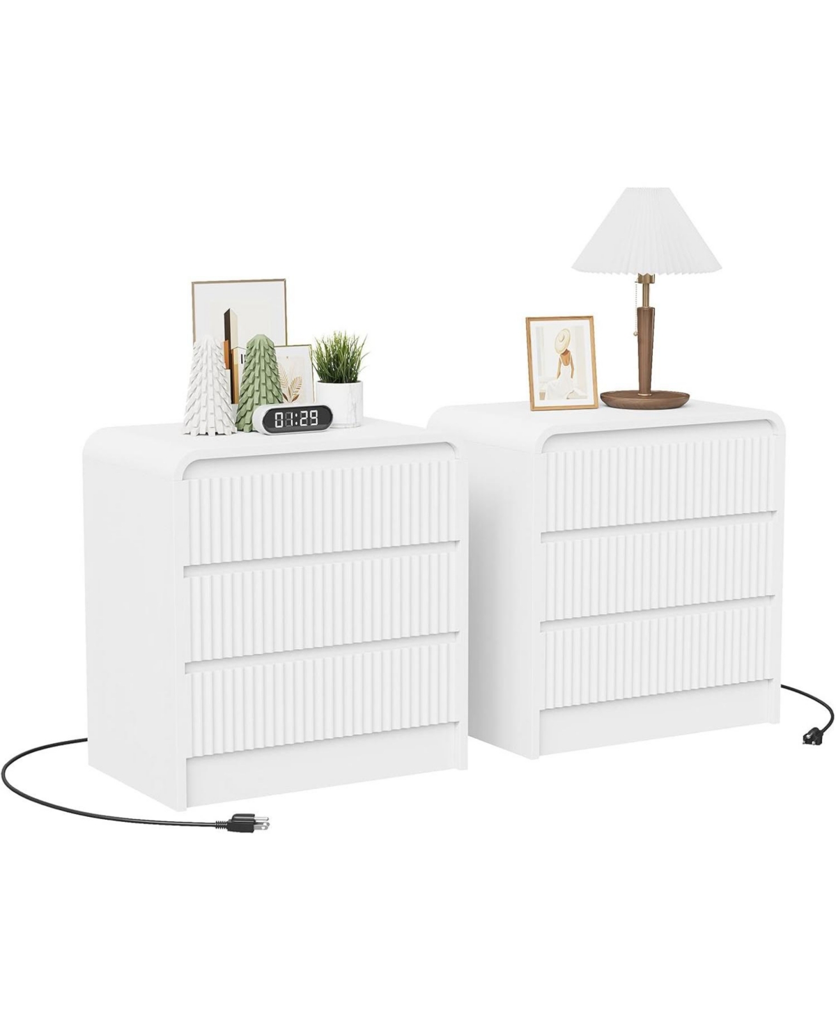 Click here for homfan Set of 2 Fluted Nightstands with Charging S... prices