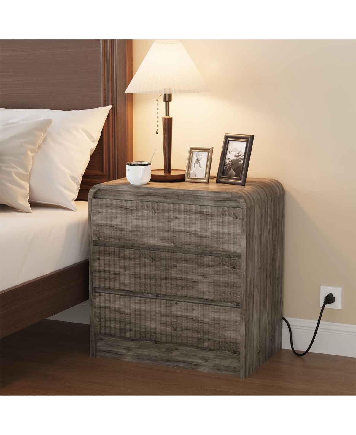 Click here for homfan 23.6-Inch Fluted Nightstand with Charging S... prices