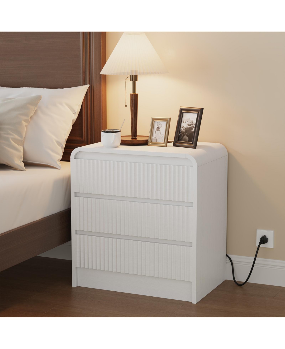 Click here for homfan 23.6-Inch White Fluted Nightstand with Char... prices