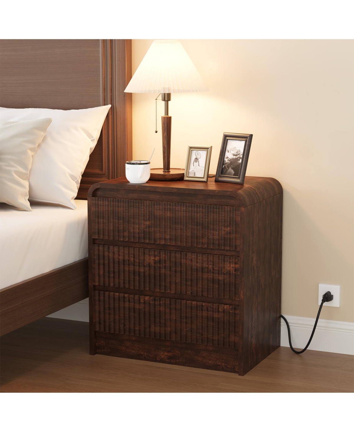 Click here for homfan 23.6-Inch Walnut Fluted Nightstand with Cha... prices