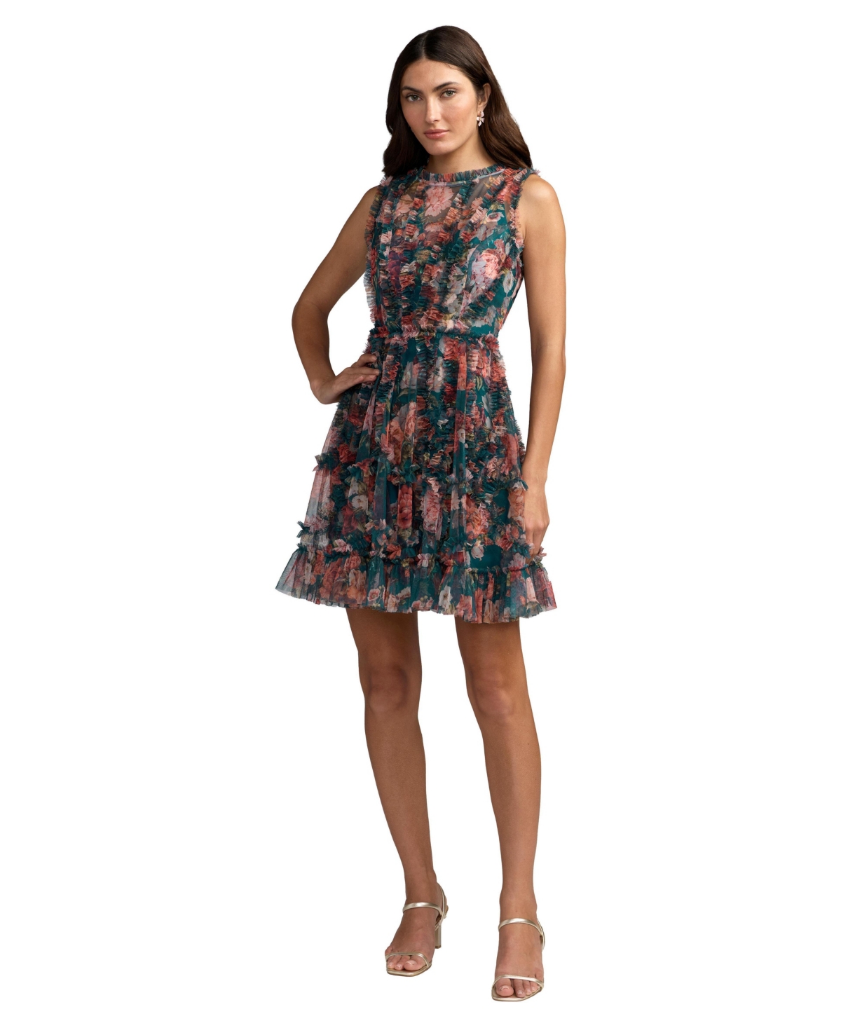 Click here for Mac Duggal Womens High-Neck Floral-Print A-Line Mi... prices