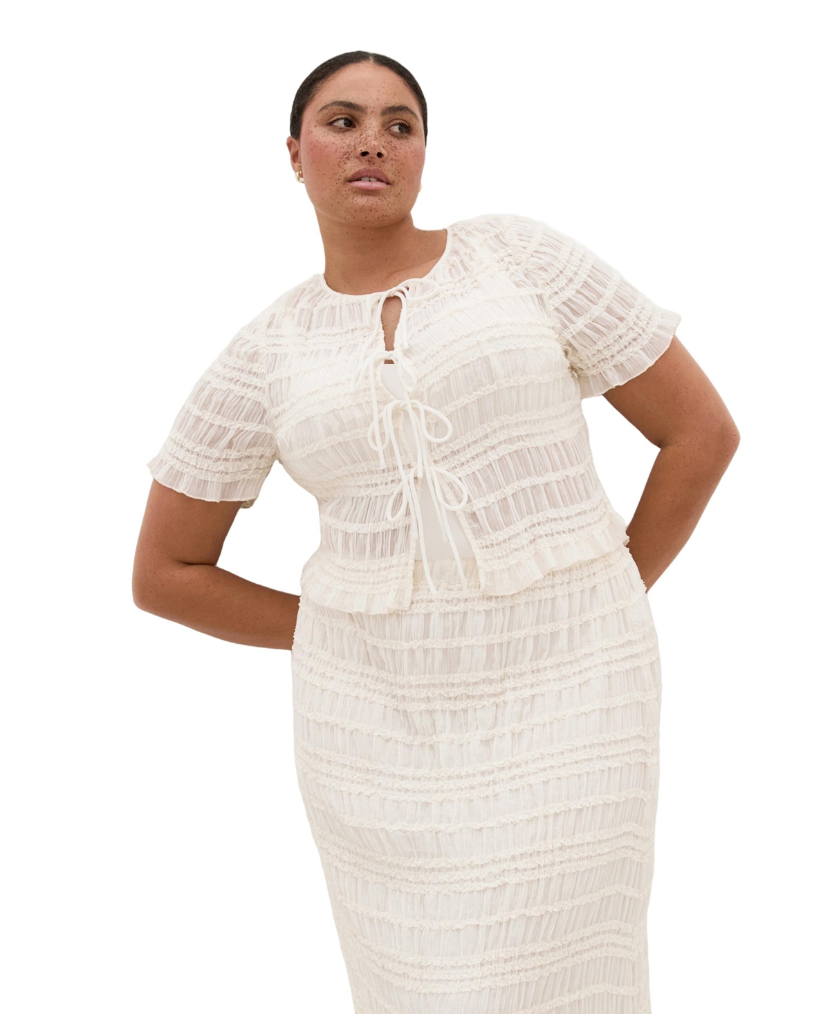 Click here for City Chic Womens Plus Size Emelia Shirred Top - Cr... prices