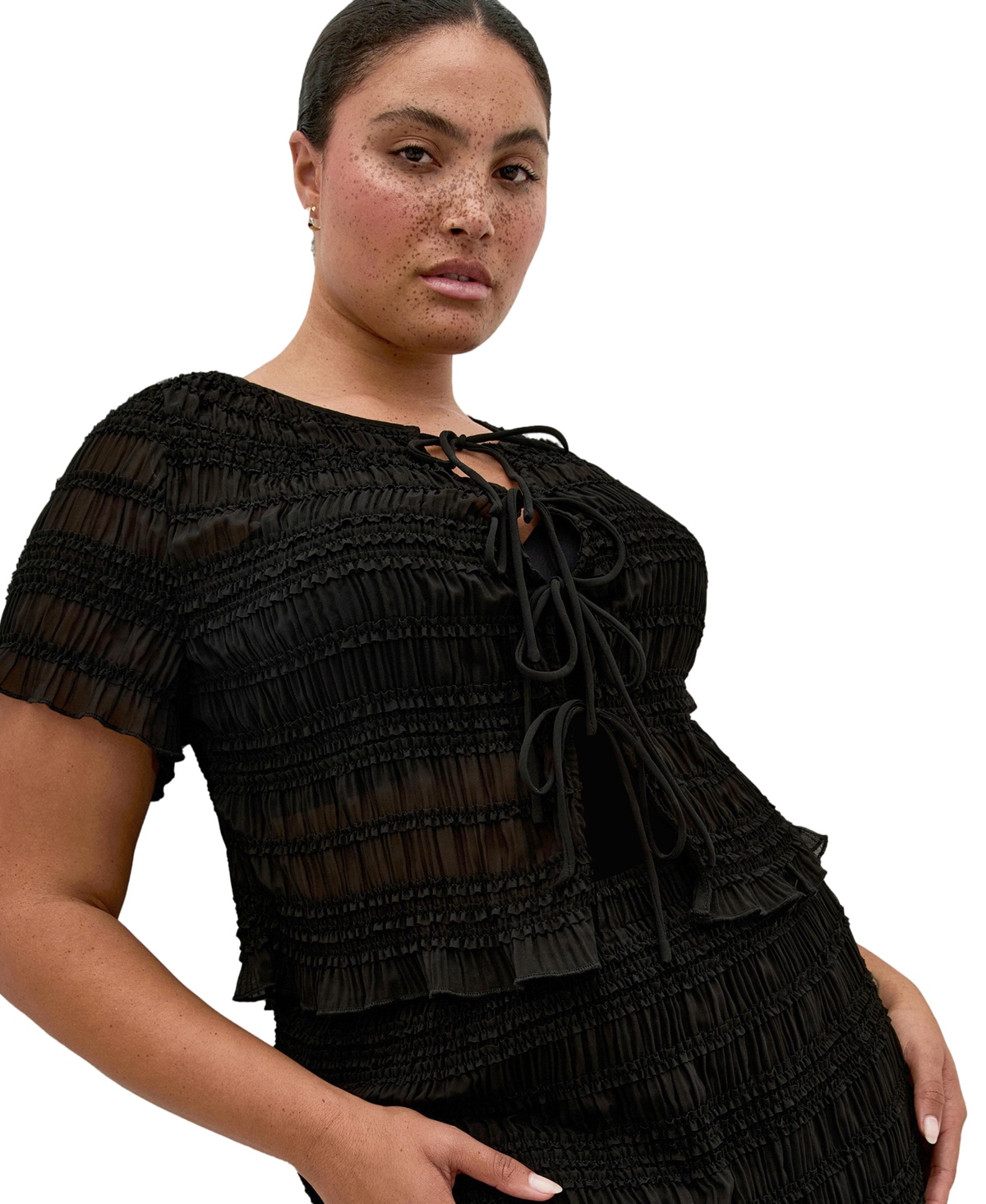 Click here for City Chic Womens Plus Size Emelia Shirred Top - Bl... prices