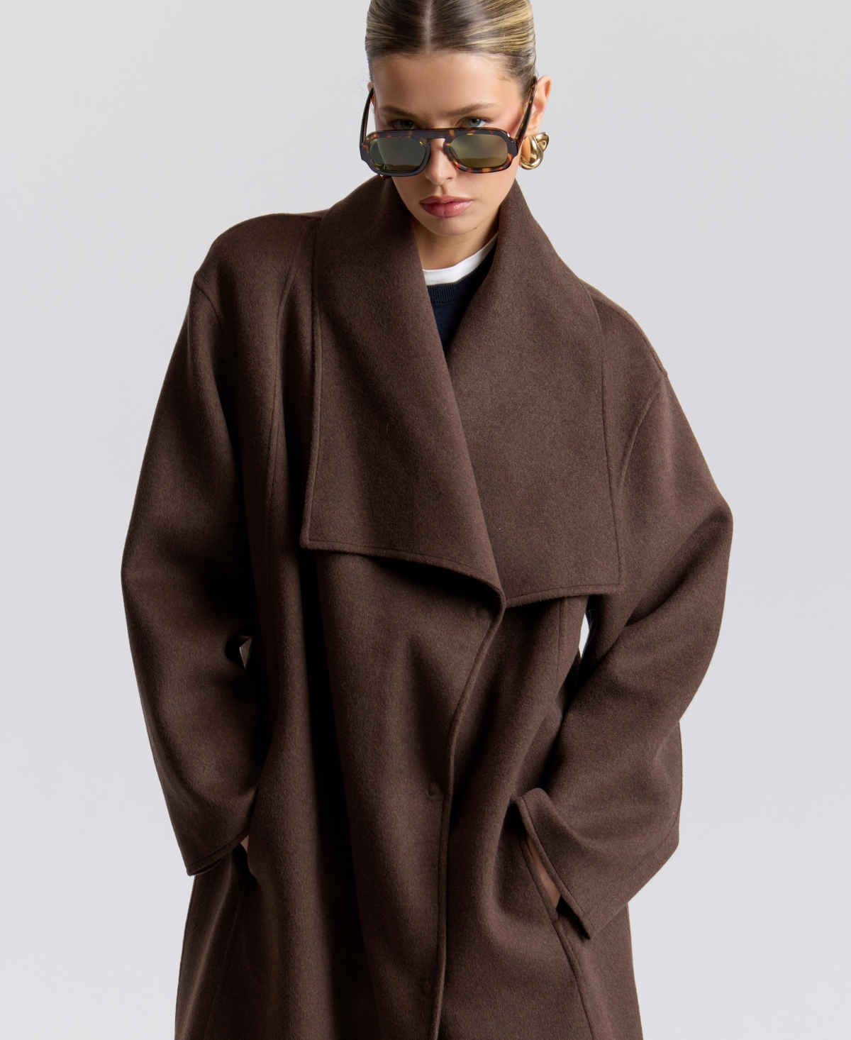 Click here for Avec Les Filles Womens Drape Maxi Coat - Dark Truf... prices