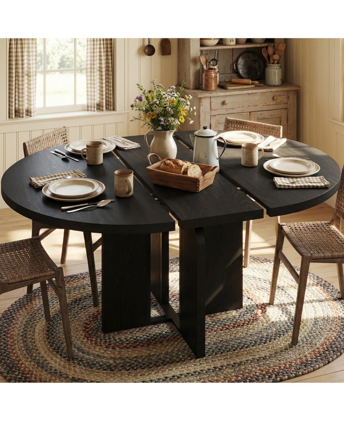 Click here for homfan Extendable Round to Oval Farmhouse Dining T... prices
