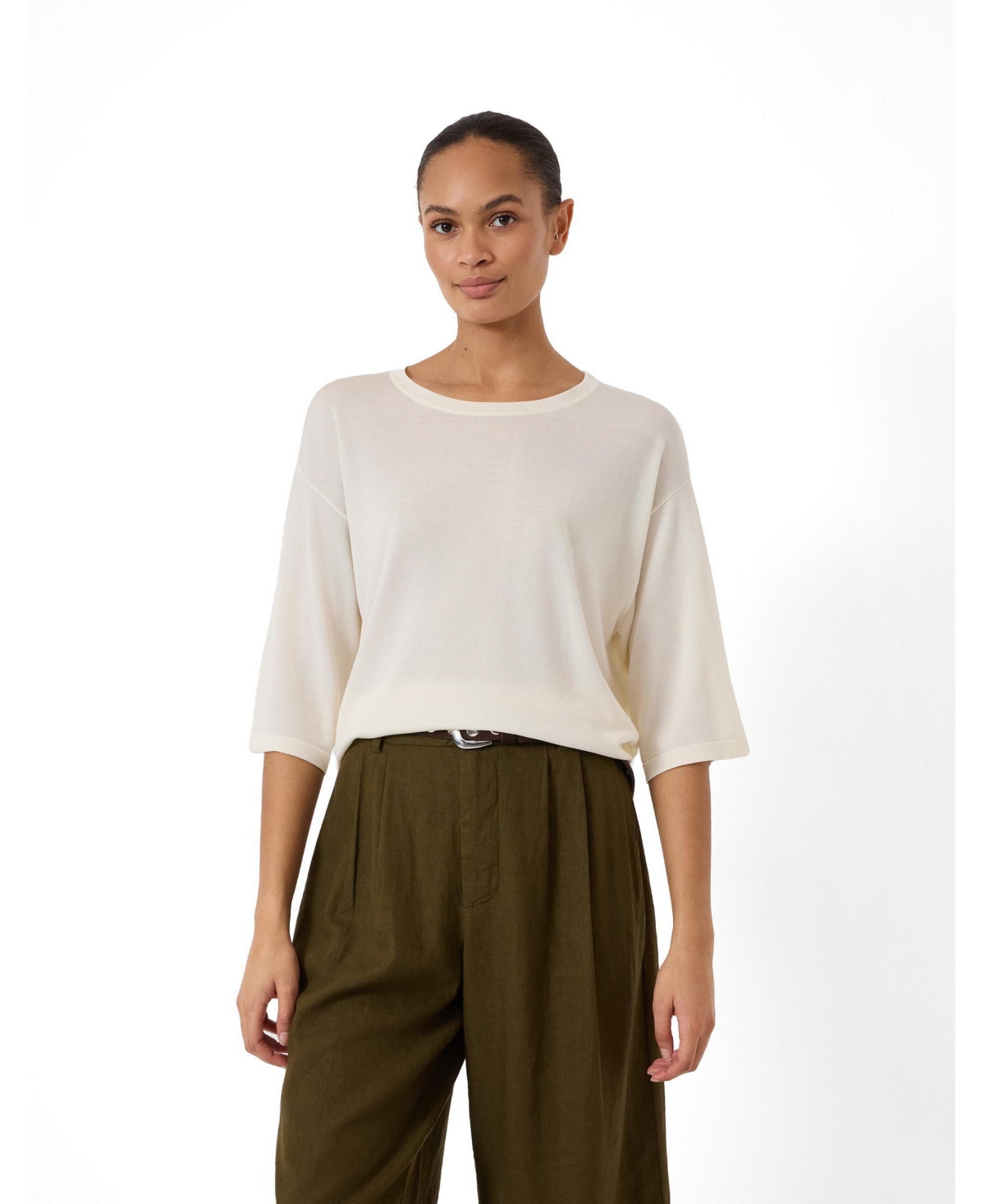 Click here for Hush Womens Relaxed Knitted T-shirt - Ecru white prices