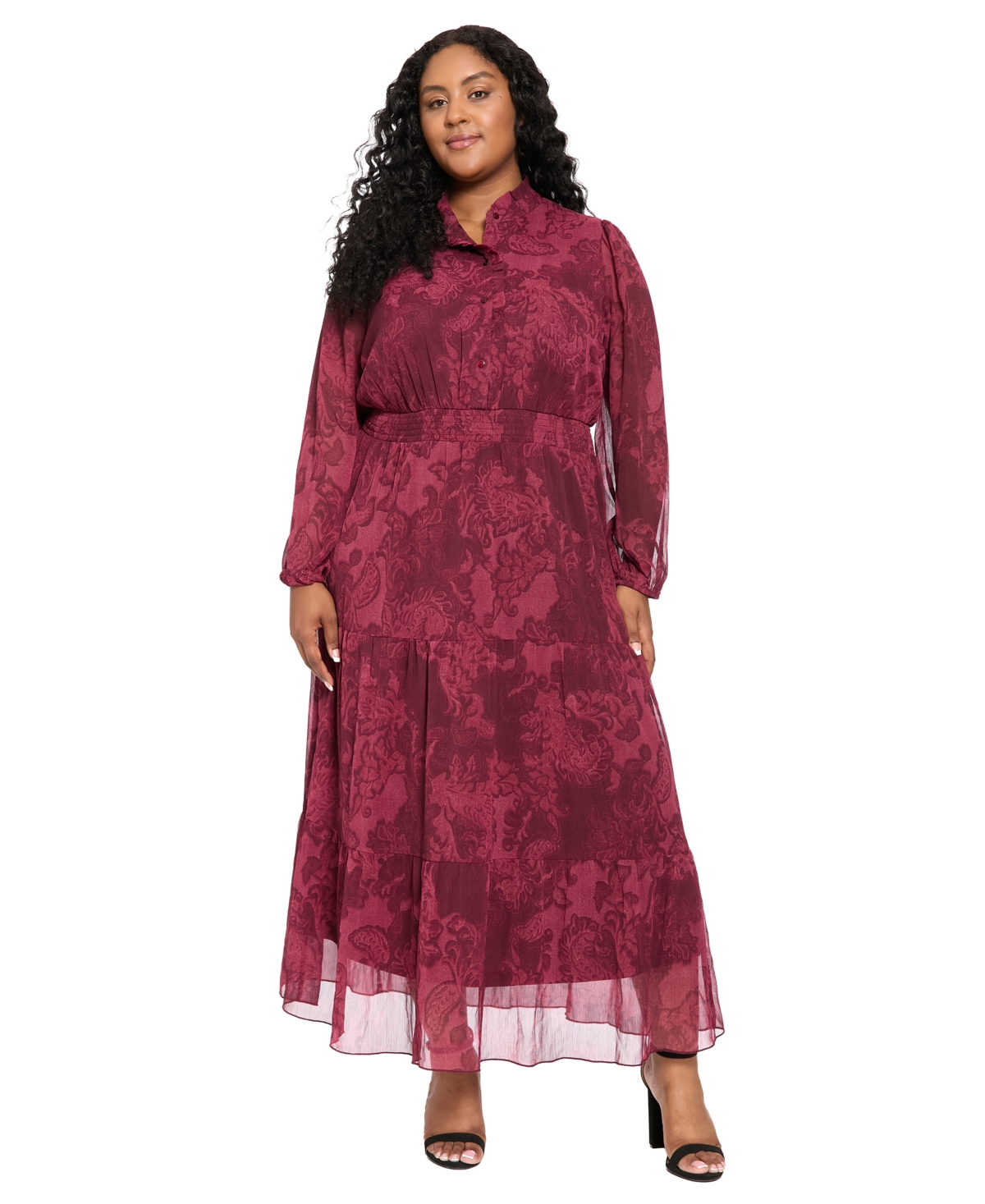 Click here for London Times Plus Size Smocked Tiered Maxi Printed... prices