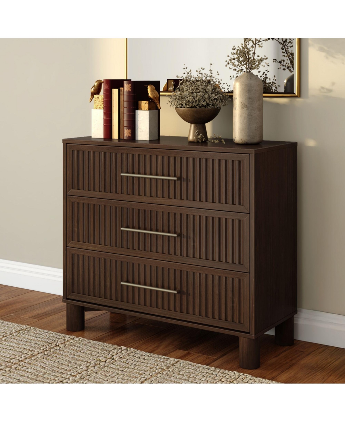 Click here for Plank+Beam Sera Fluted 3 Drawer Dresser with Brass... prices