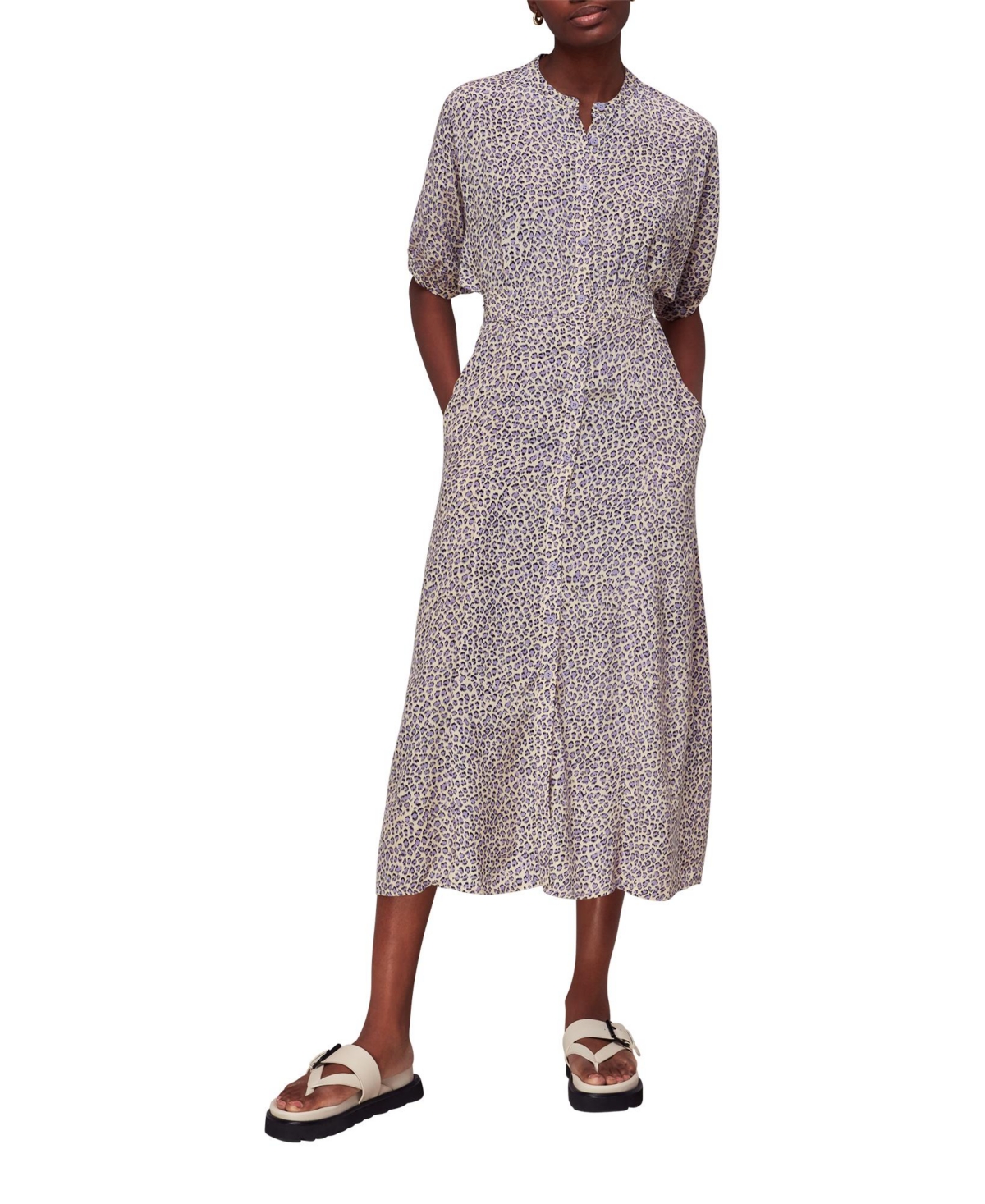 Click here for Whistles Womens Dashed Leopard Midi Dress - Lilac/... prices