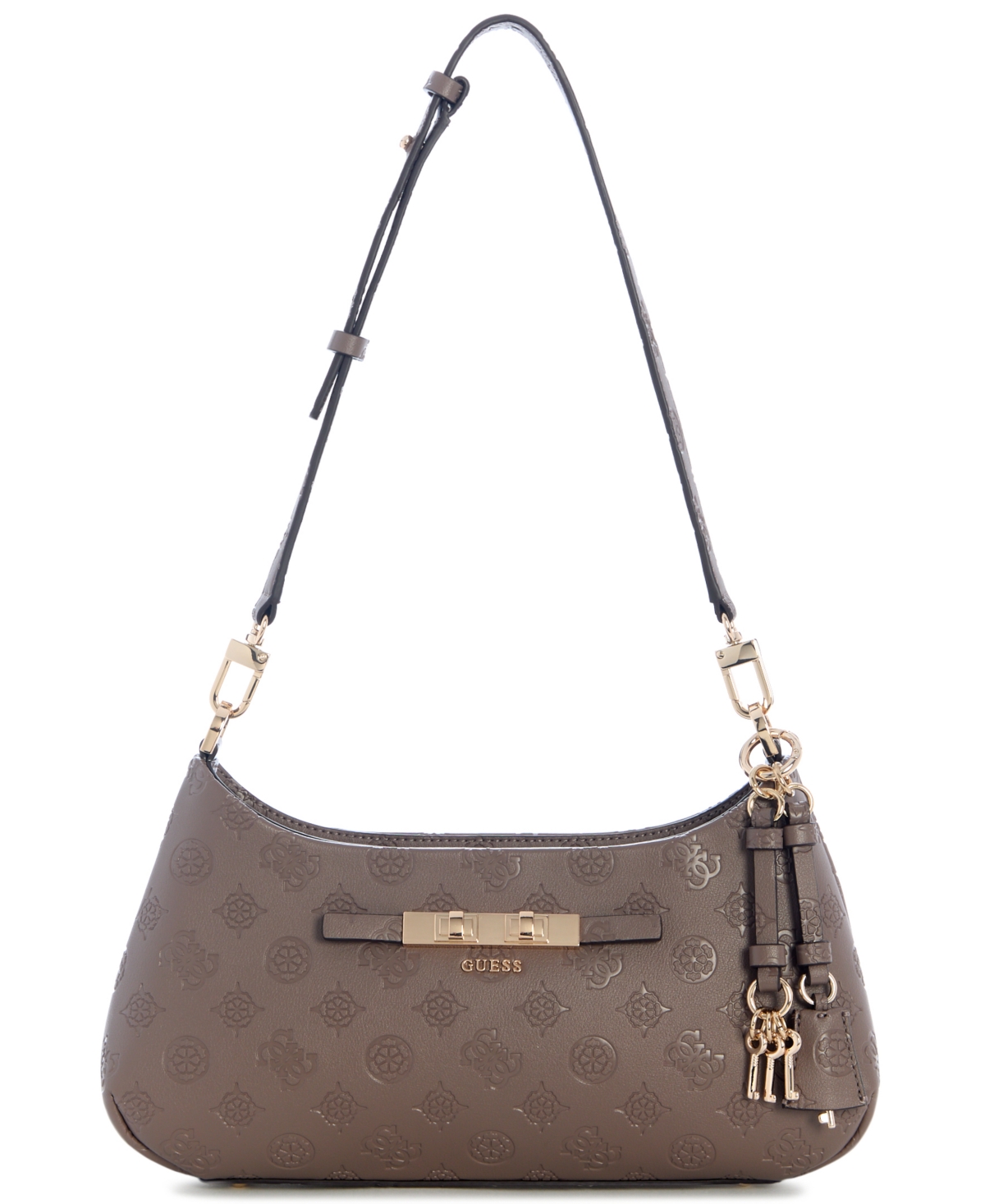 Click here for Guess Carmella Medium Shoulder Handbag - Taupe Log... prices
