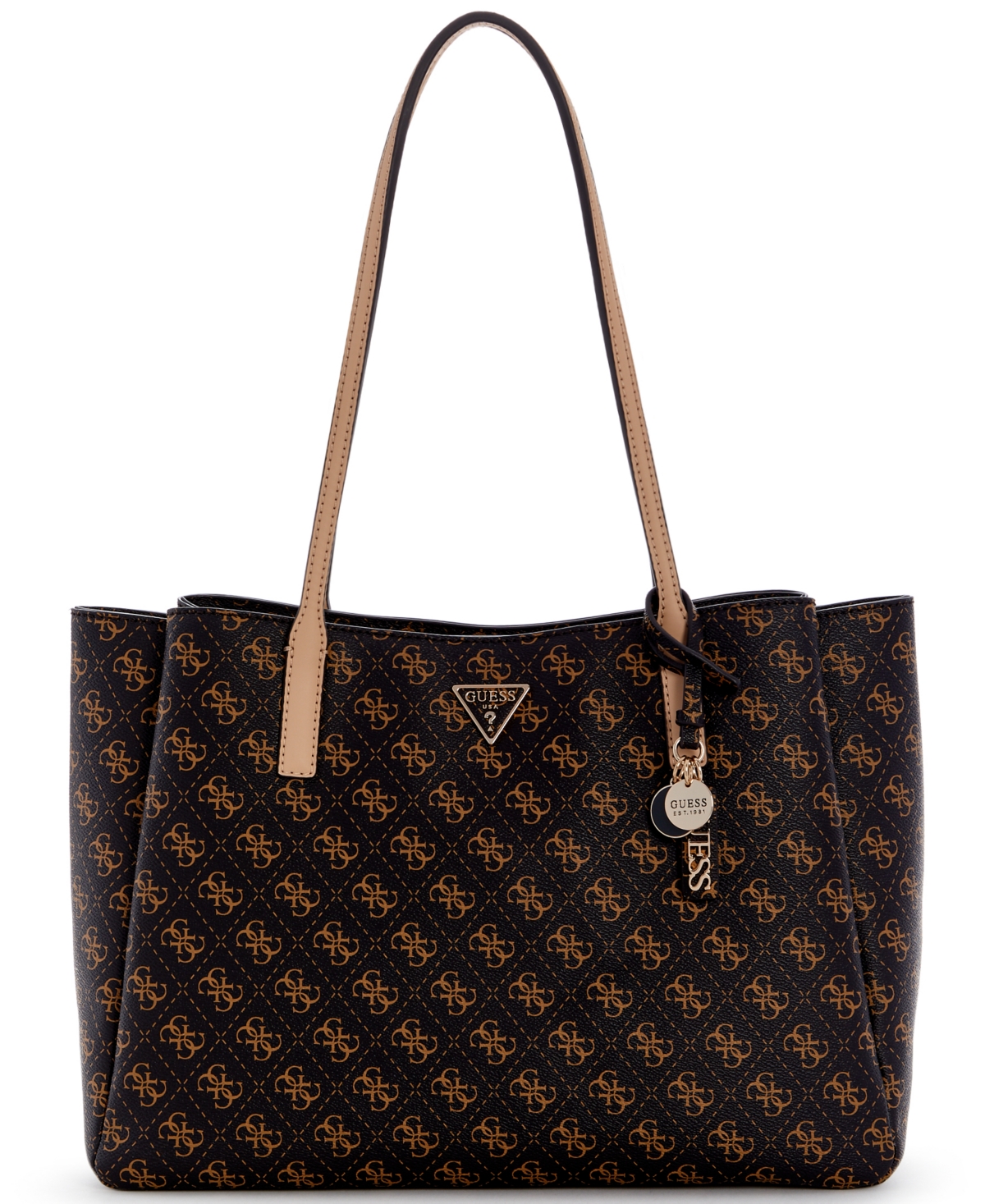 Click here for Guess Noelle Ii Tech Large Tote Handbag - Brown Lo... prices