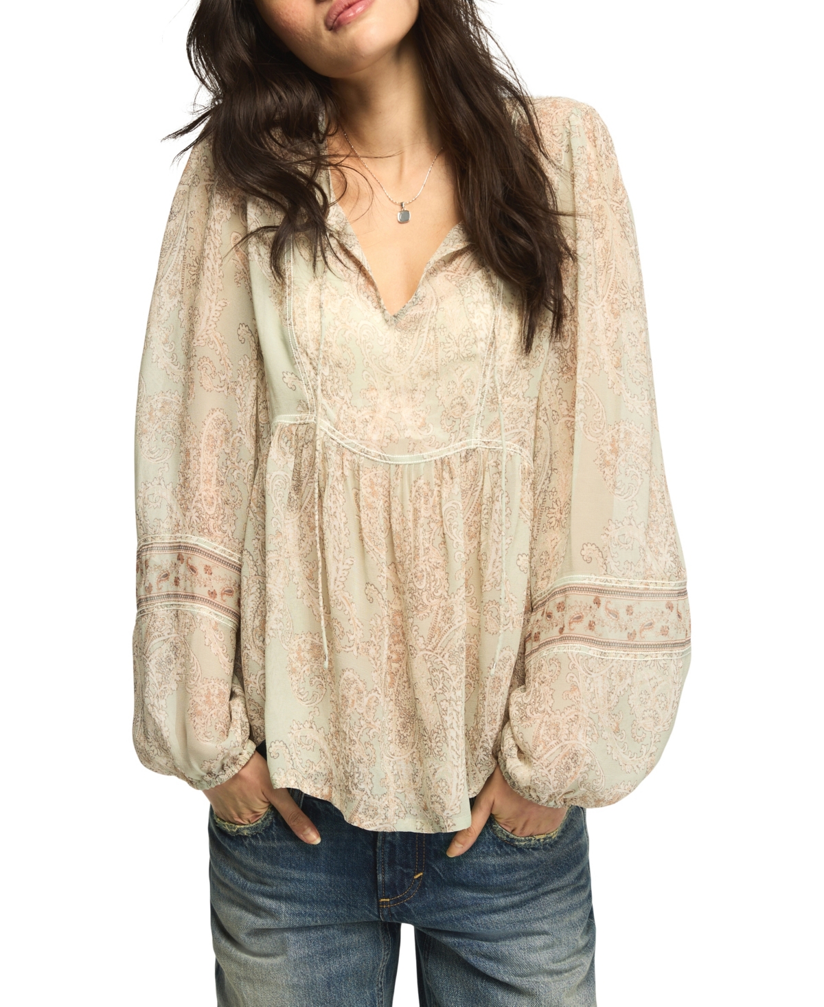 Click here for Lucky Brand Womens Mixed-Print Lace-Inset Peasant... prices