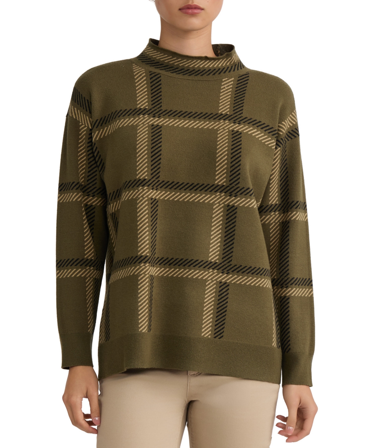 Click here for Jones New York Womens Plaid Mock-Neck Sweater - Ja... prices