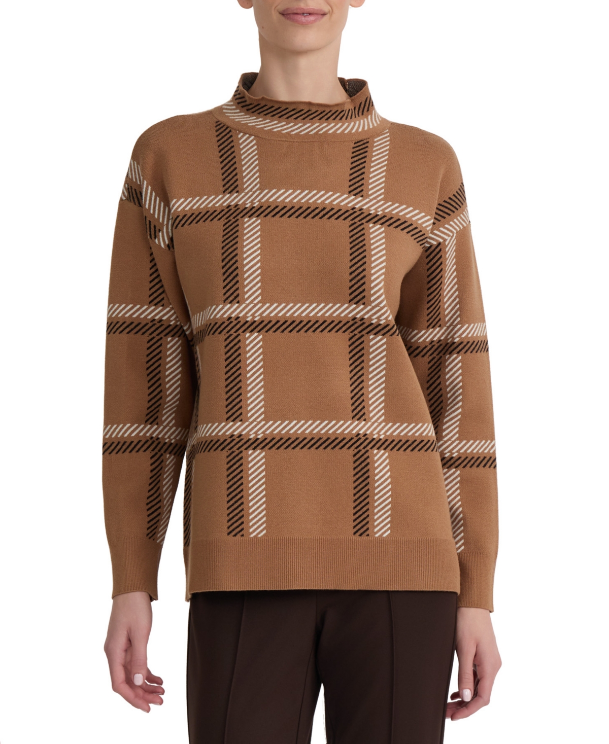 Click here for Jones New York Womens Plaid Mock-Neck Sweater - Ca... prices