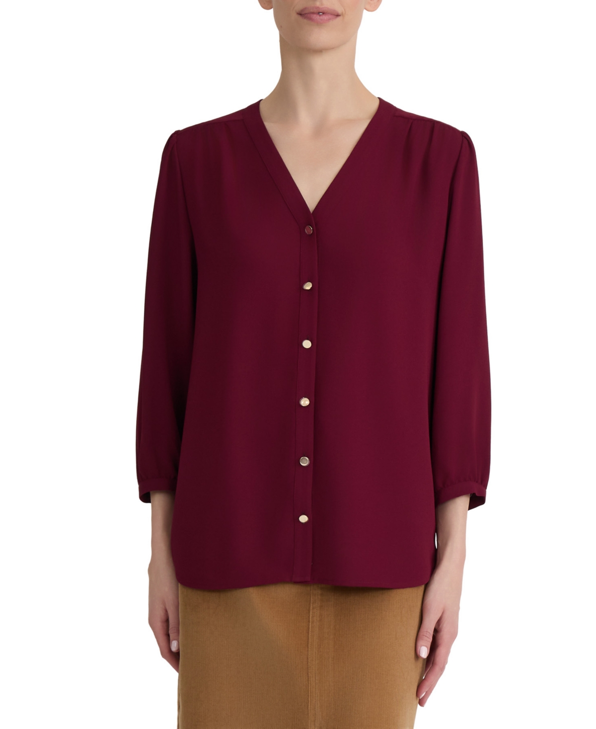 Click here for Jones New York Womens V-Neck Button-Front Blouse -... prices