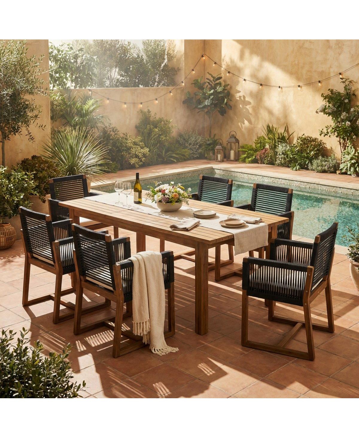 Click here for Asagikoiai 7-Piece Acacia Wood Outdoor Dining Set... prices