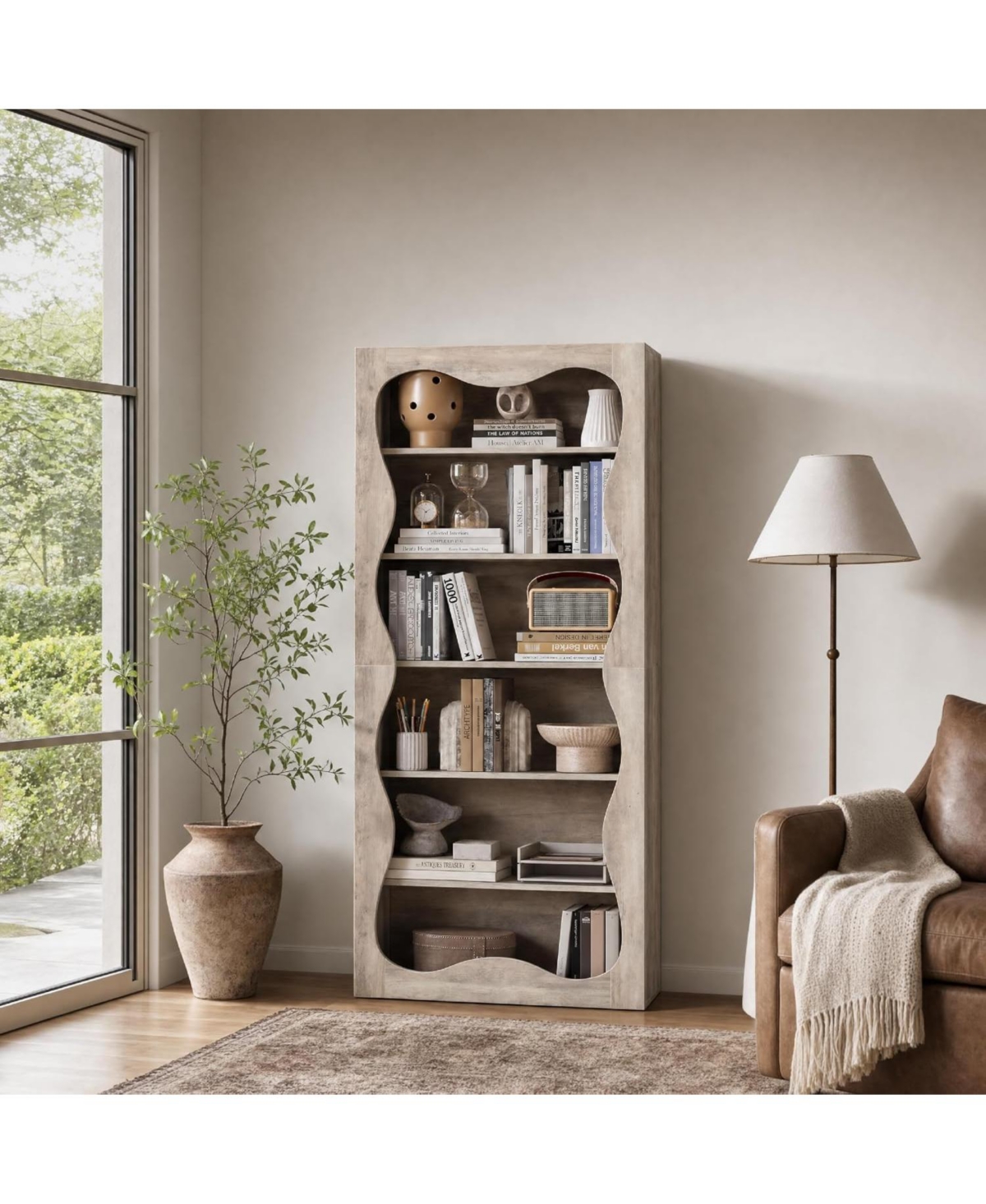 Click here for homfan 6-Tier Tall Wood Bookshelf with Scalloped W... prices