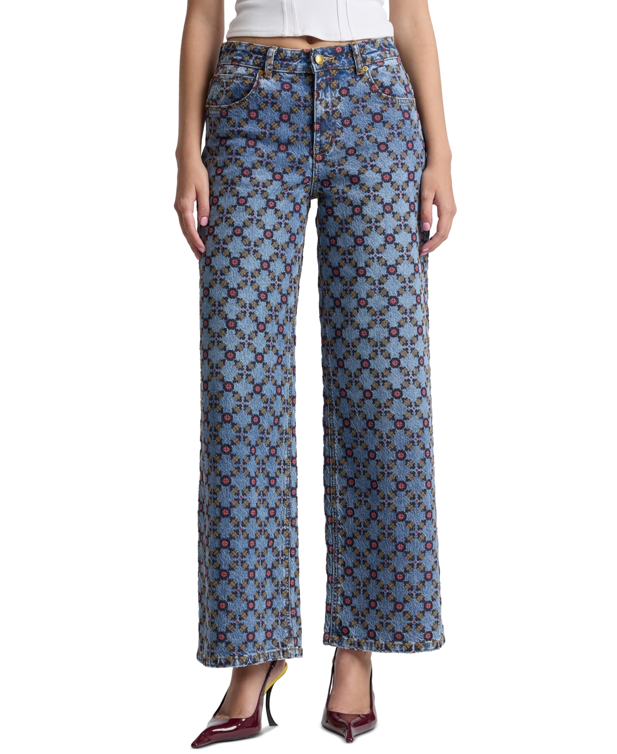 Click here for Avec Les Filles Womens Mid-Rise Wide-Leg Jeans - C... prices