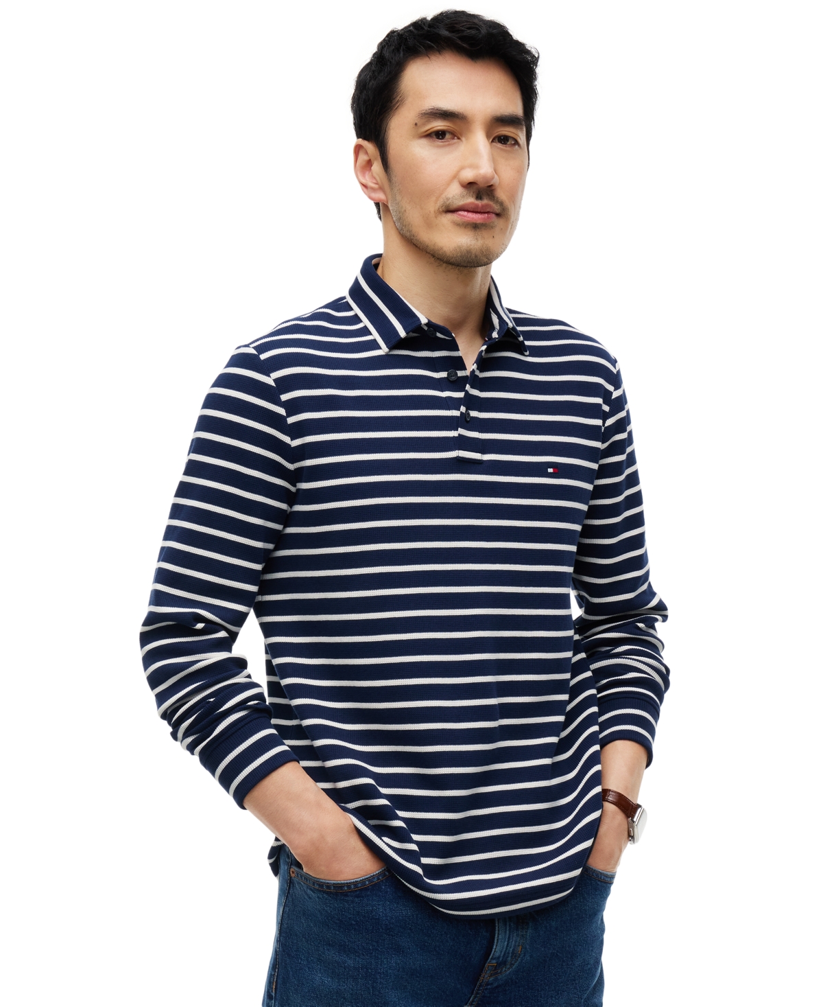 Click here for Tommy Hilfiger Mens Waffle Stripe Polo Shirt - Car... prices