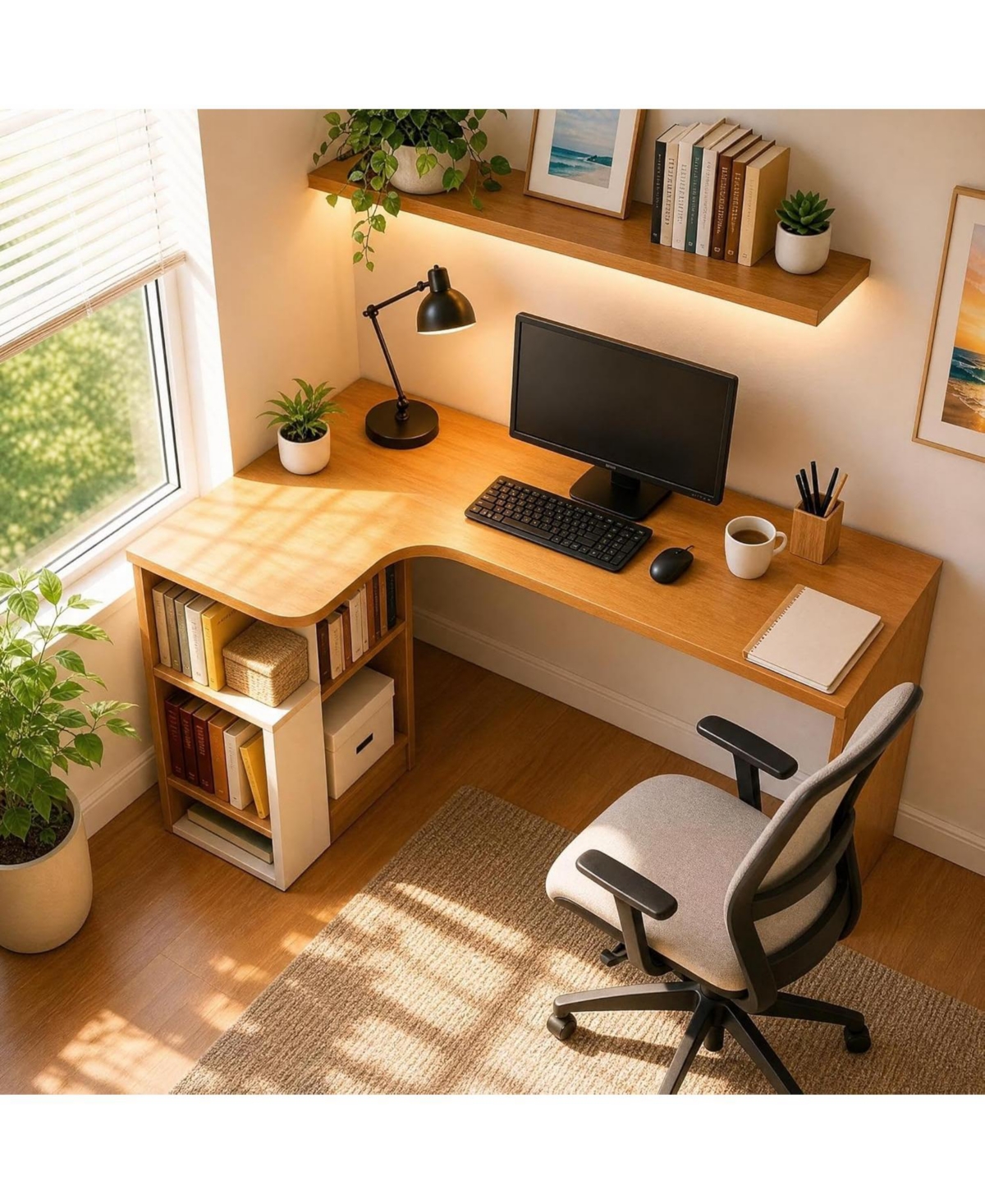 Click here for homfan L Shaped Desk with Storage Shelves  Reversi... prices