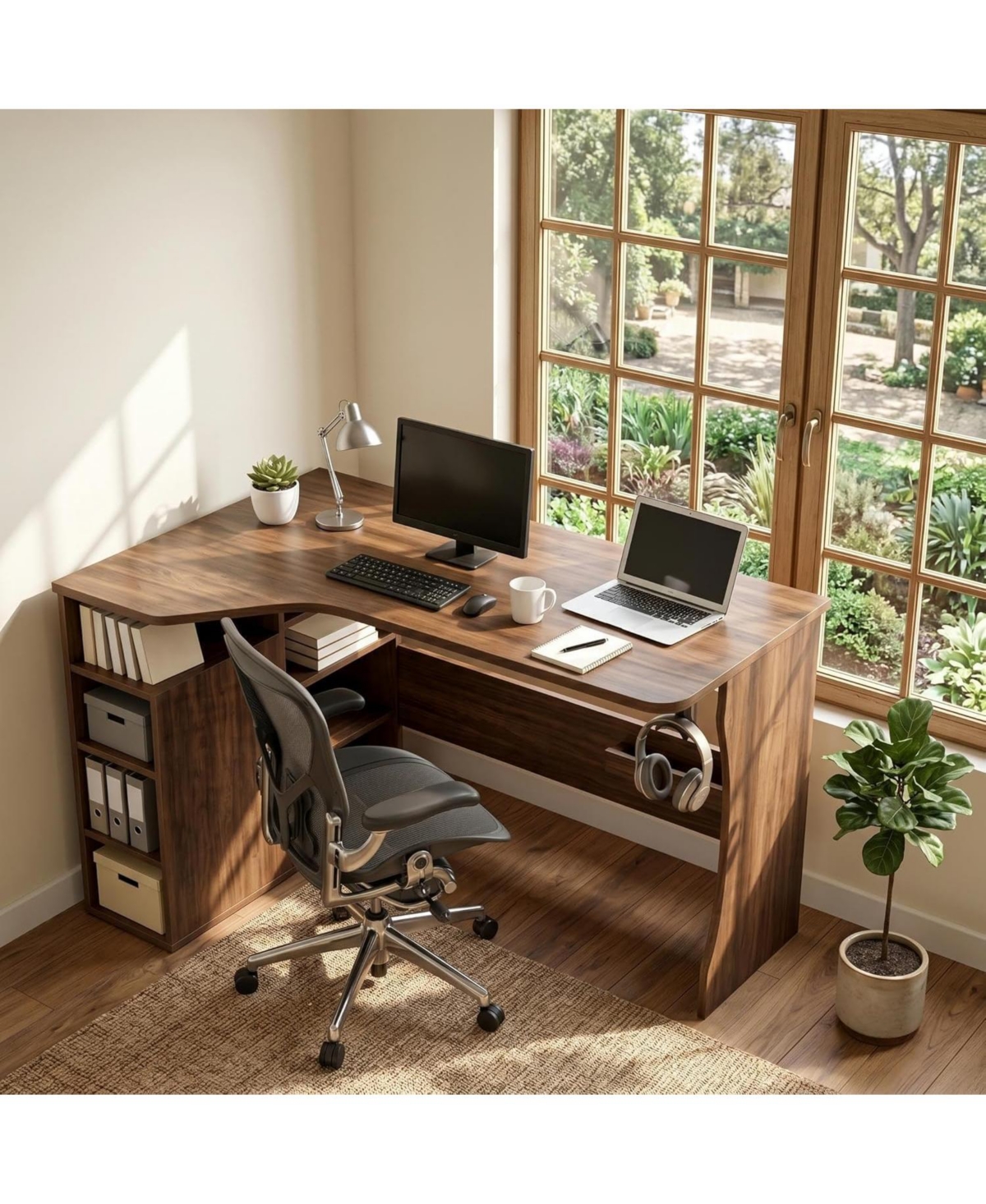 Click here for homfan L Shaped Desk with Storage Shelves  Reversi... prices