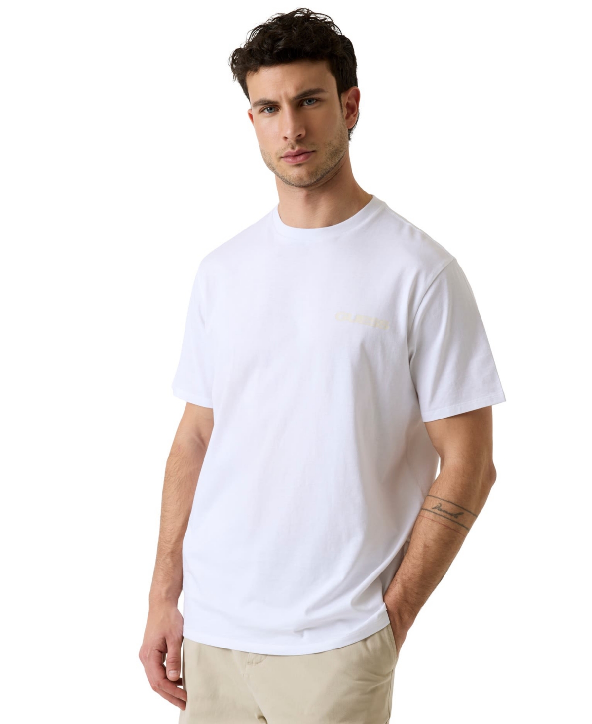 Click here for Guess Mens Embossed Logo T-Shirt - Pure White Mult... prices